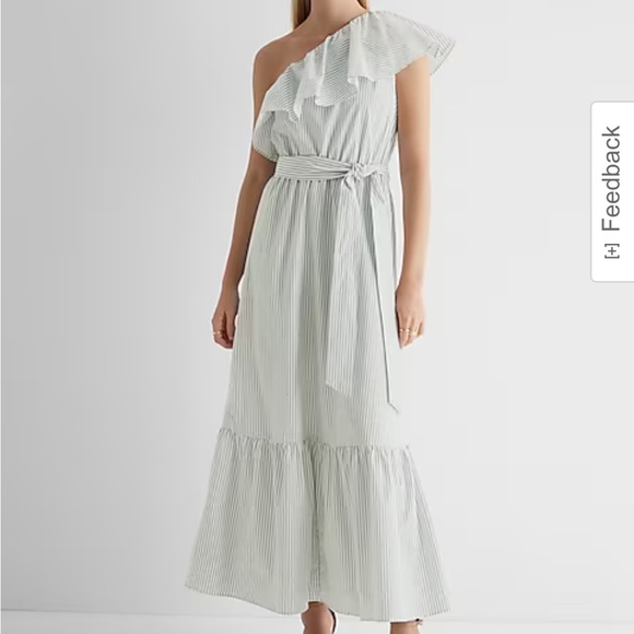 Express | Dresses | Stripped One Shoulder Ruffle Dress | Poshmark